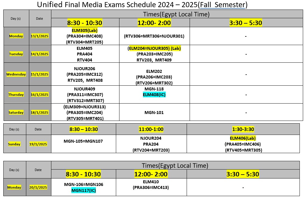 Quick Search and Exam Schedule